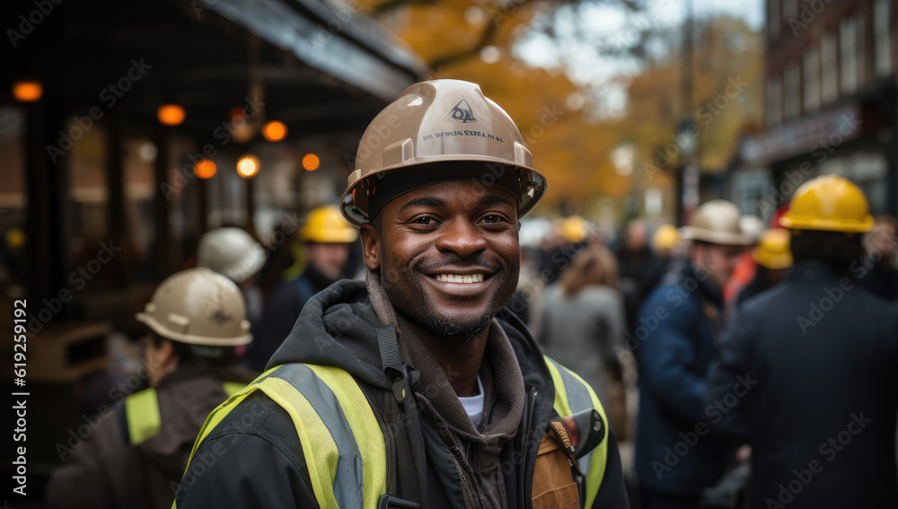 Building with a Smile: Black Construction worker in Suits Grinning ...