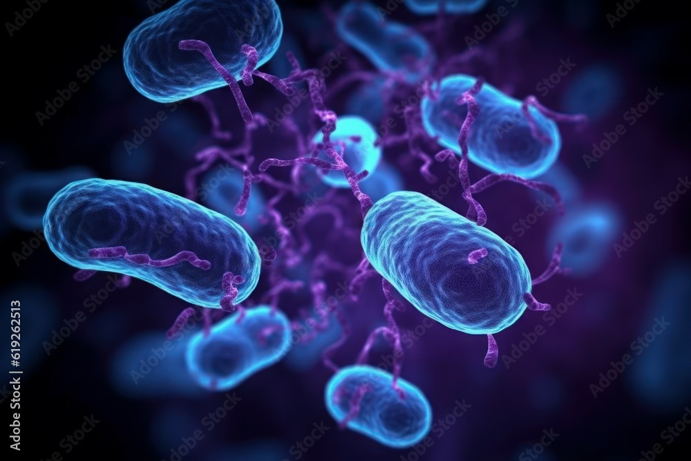 Bacteria cells under a microscope. AI generated, human enhanced Stock ...