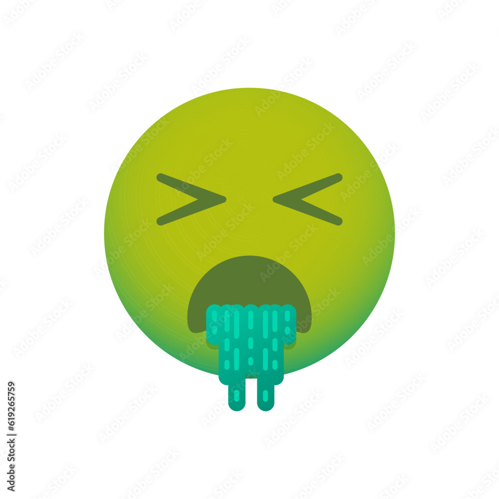Sick green emoticon vomiting. Vector emoji smiley icon with disease ...