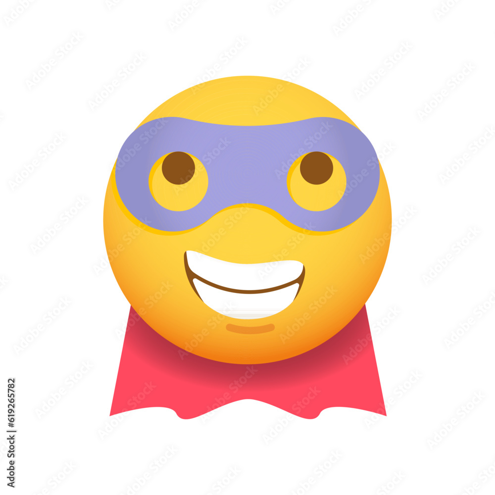 Superhero emoticon. Vector emoji Smiley with mask and cape Stock Vector ...