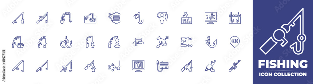Fishing line icon collection. Editable stroke. Vector illustration ...