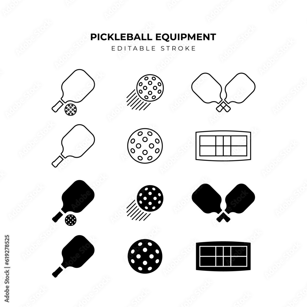 Set of Pickleball Icon Packs. Simple line art and silhouette style ...