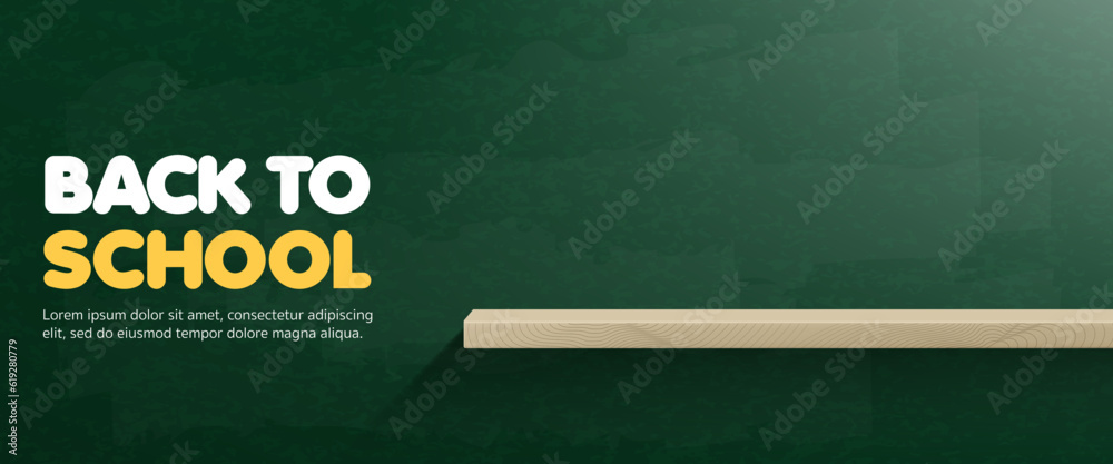 3D Vector back to school sale display stand banner with chalkboard ...