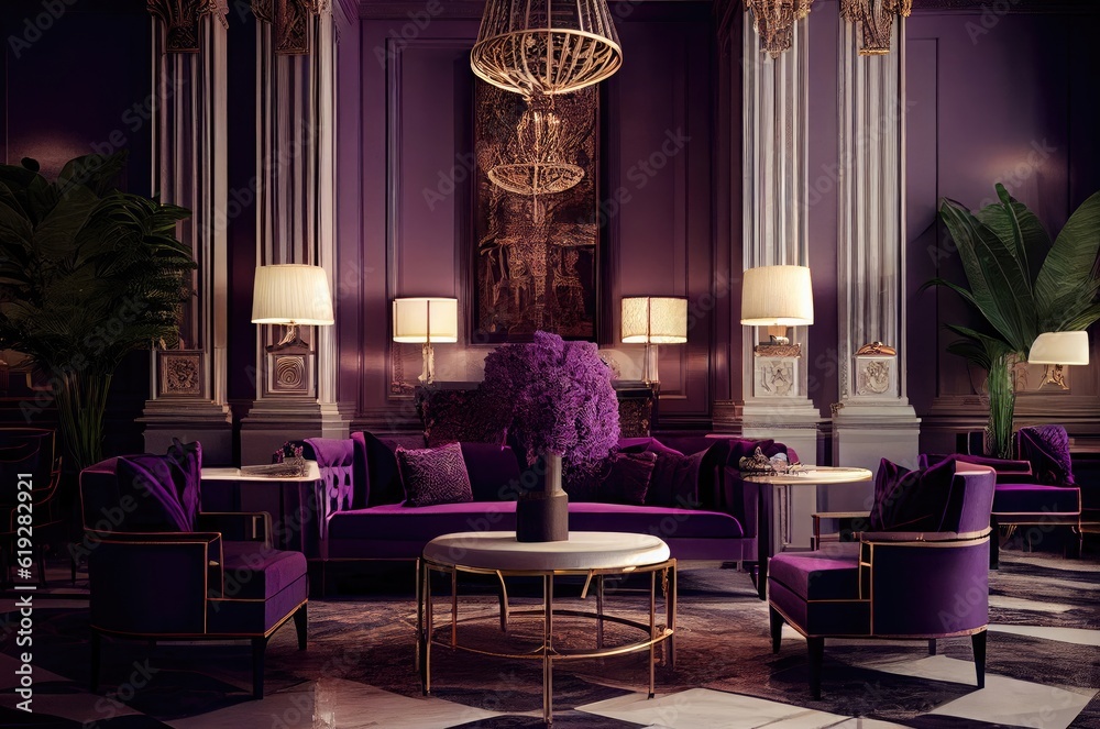 Royal Purple Luxury Hotel Lobby Backdrop Generative AI Stock ...