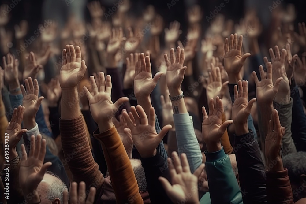 School children in classroom at lesson. Little children raising hands ...