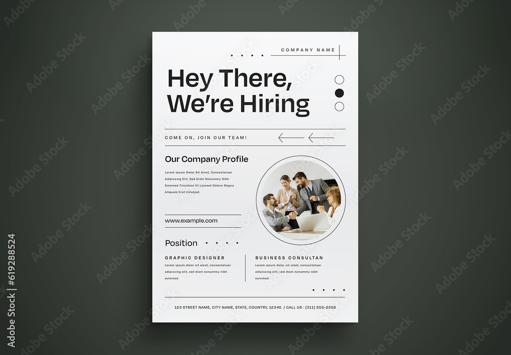 White Minimal We're Hiring Flyer Layout Stock Template | Adobe Stock