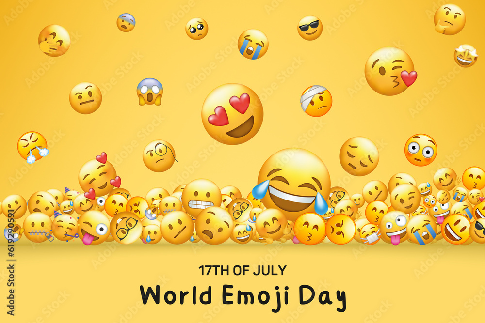 World emoji day July 17 creative greeting card design with varieties of ...