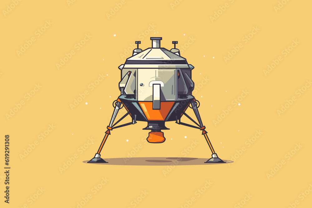 Hand-drawn cartoon Lunar lander flat art Illustrations in minimalist ...