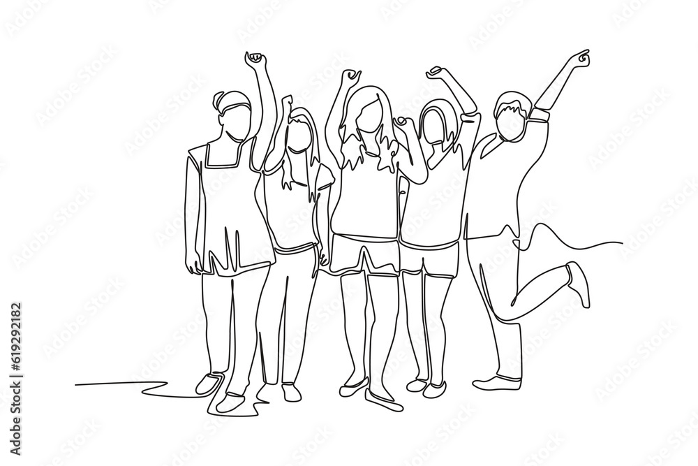 Continuous one line drawing concept of a crowd of happy people outdoors ...