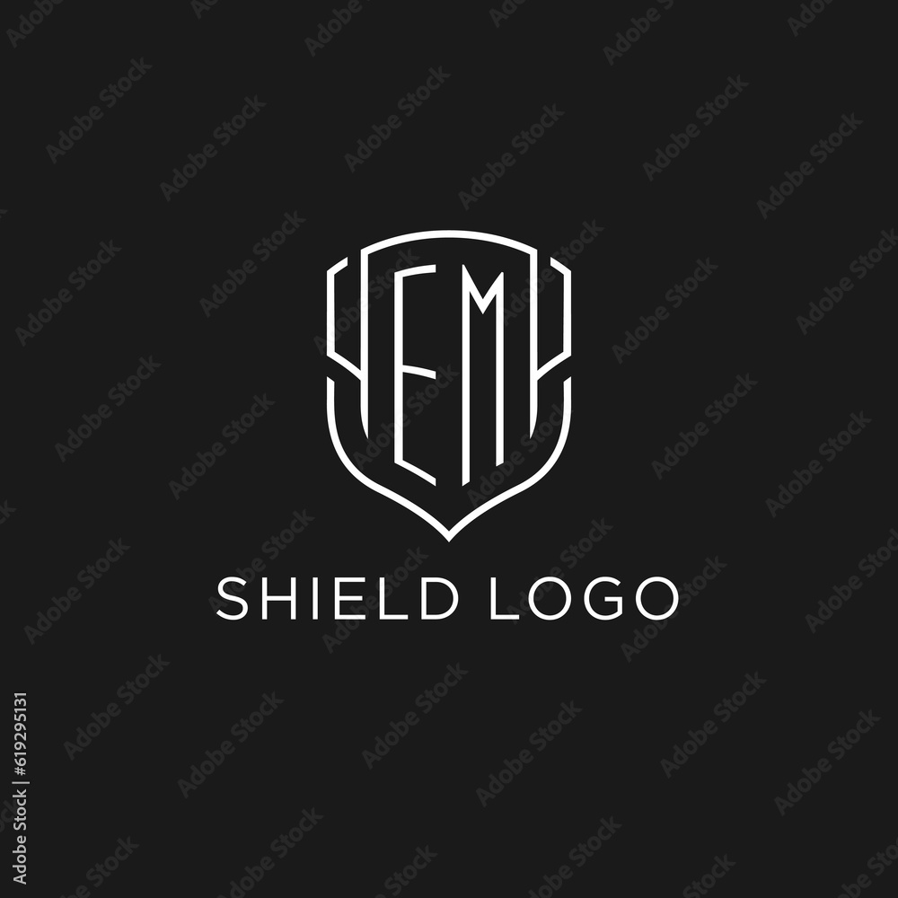 Initial EM logo monoline shield icon shape with luxury style Stock ...