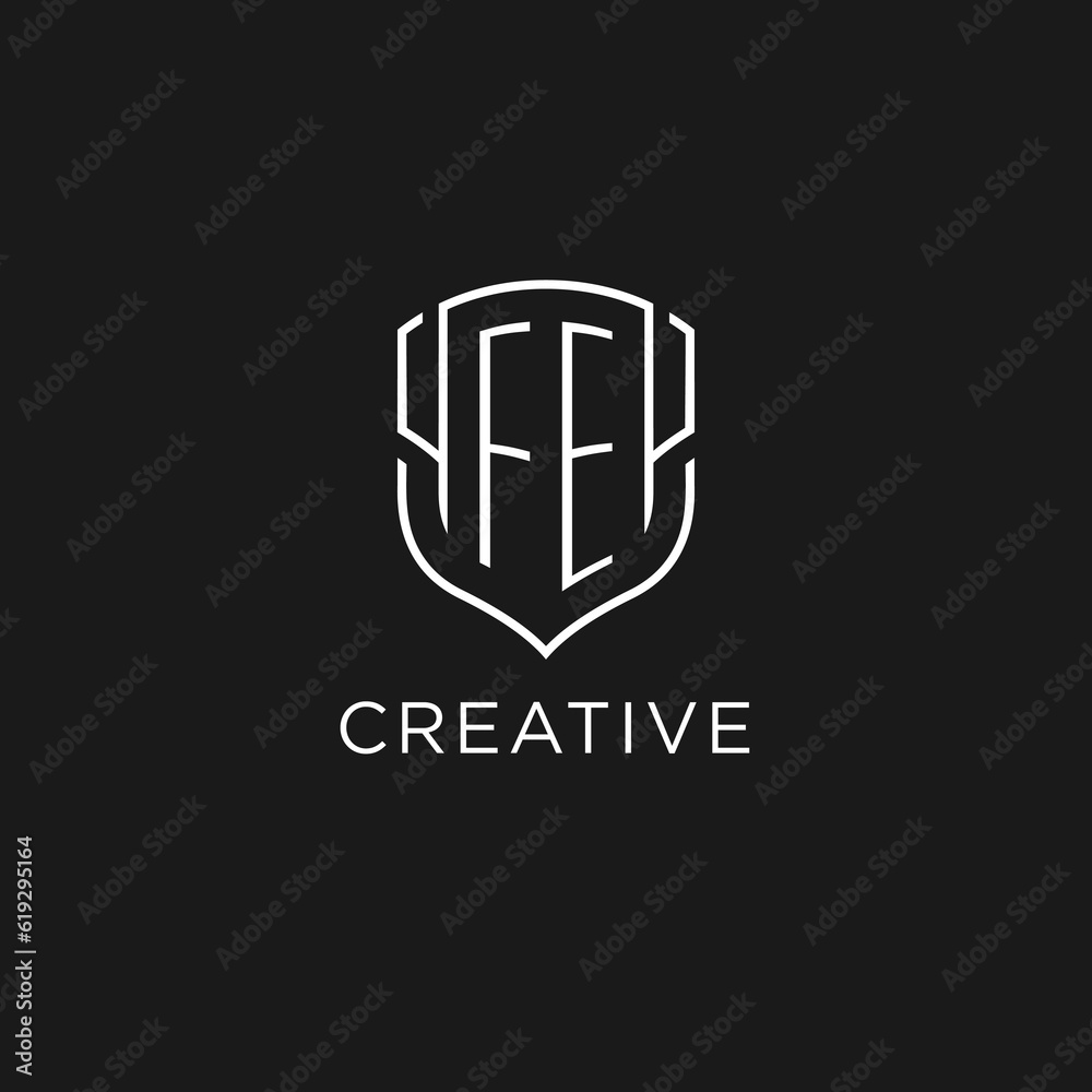 Initial FE logo monoline shield icon shape with luxury style Stock ...