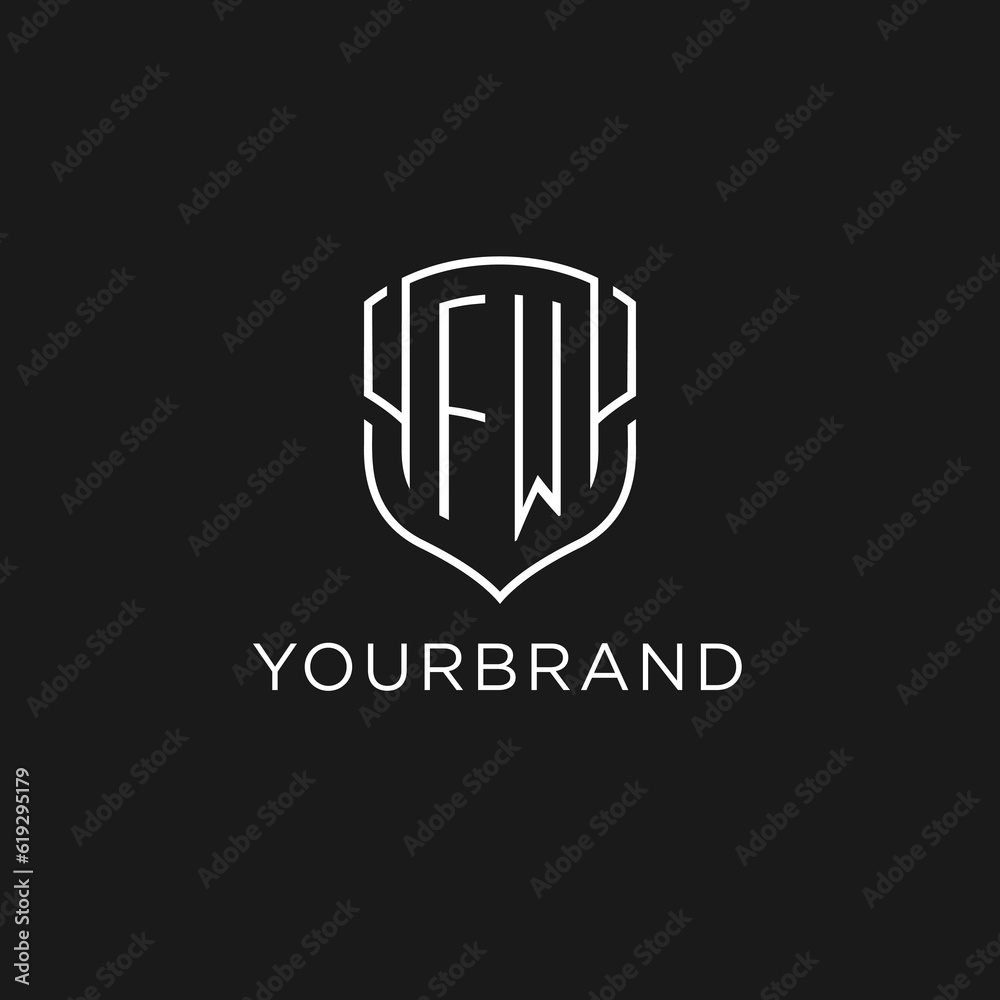 Vetor de Initial FW logo monoline shield icon shape with luxury style ...