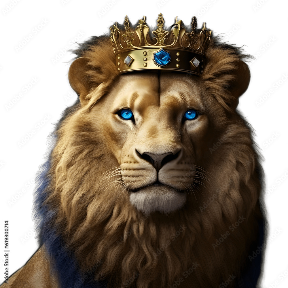 Portrait of Lion king wearing crown isolated on transparent background ...