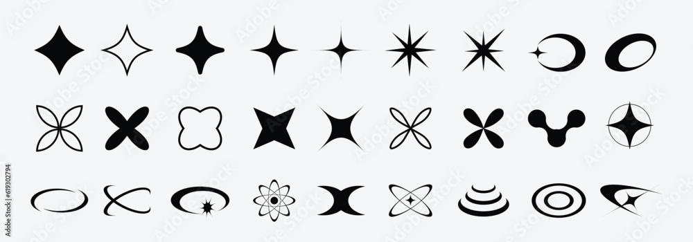 Y2k elements. Y2k vector set. geometric brutalism forms sticker. Y2k ...