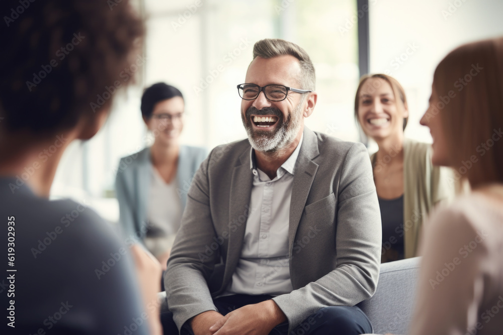Professional therapist conducting a group session, showing genuine ...
