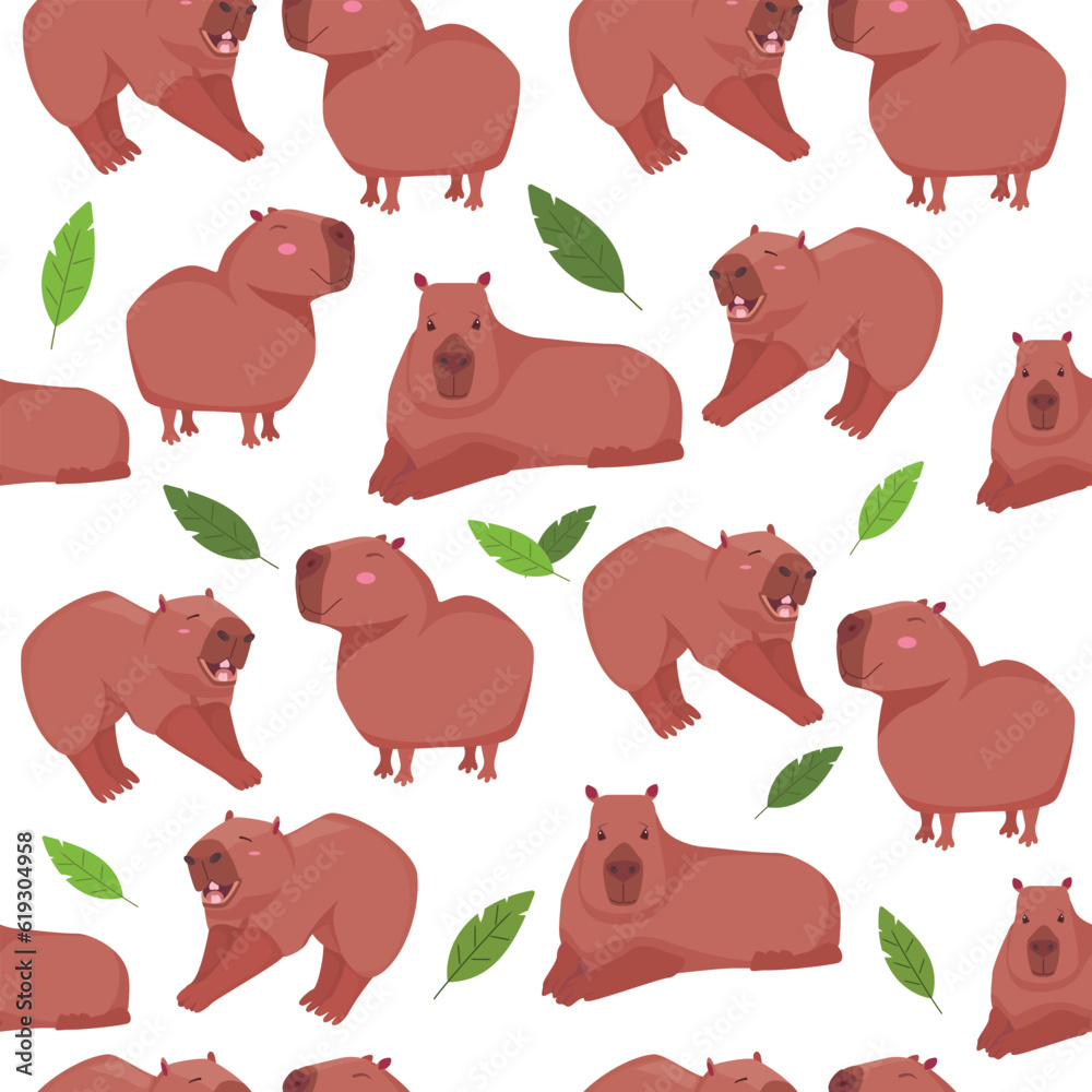 Vector pattern with the image of capybaras seamless. Cartoon drawing ...
