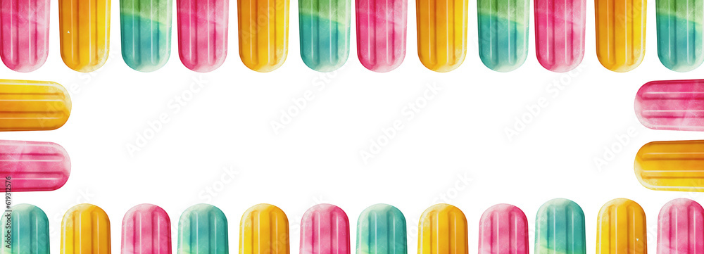 large banner with colorful popsicles and space to place text on a ...
