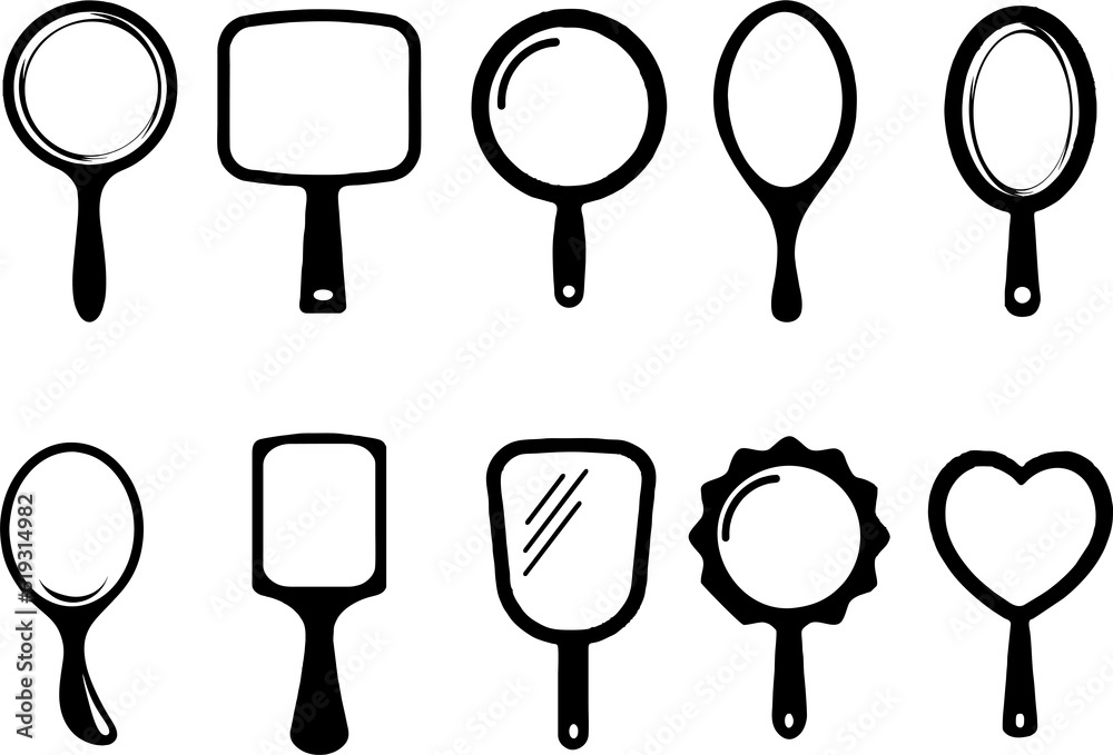 Make up hand mirror. Set of simple vintage mirrors in flat style ...