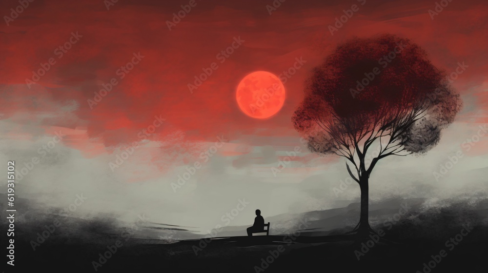 Solitude, réflexion et calme, illustration sur le thème d'une personne ...