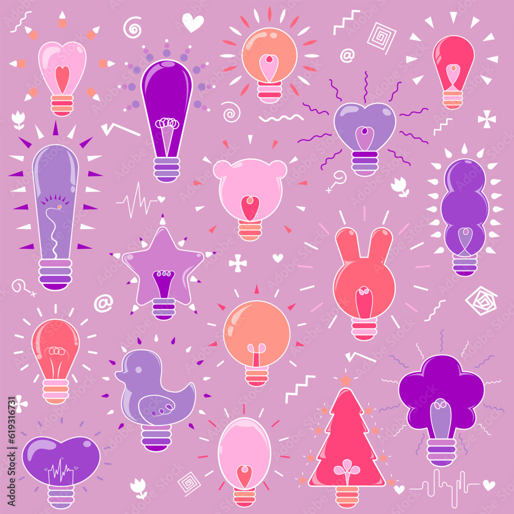 light bulb idea graphic line drawing Light Pink, Pete Orange and Purple ...