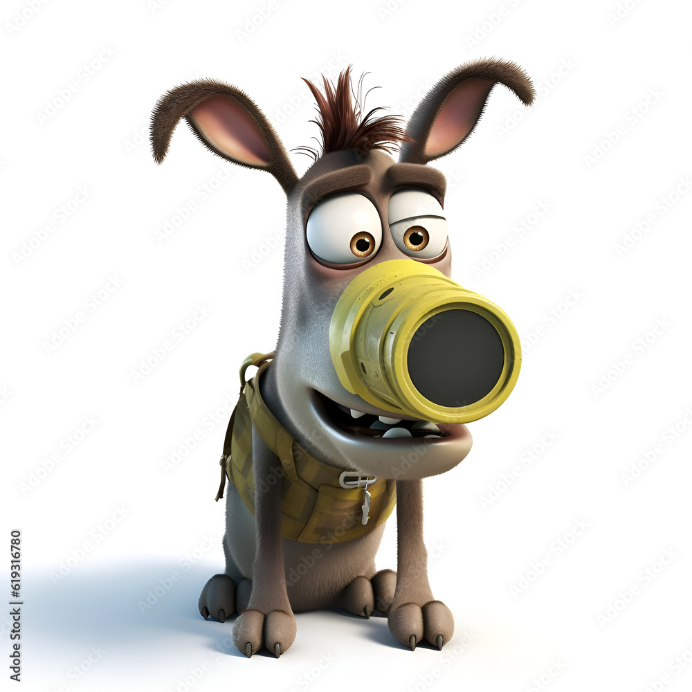 Cartoon donkey with a gas mask on white background with clipping path ...
