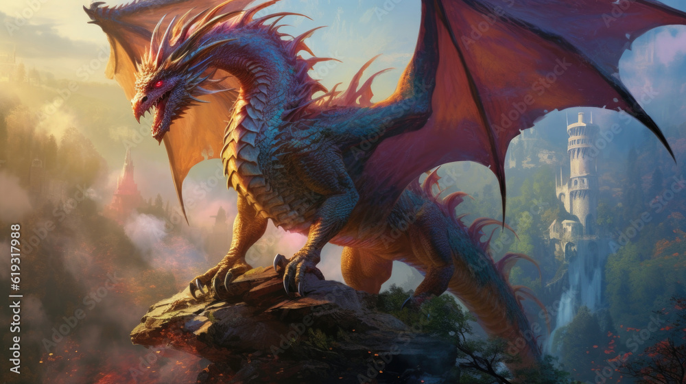 The portrait captures the essence of a majestic fantasy dragon ...