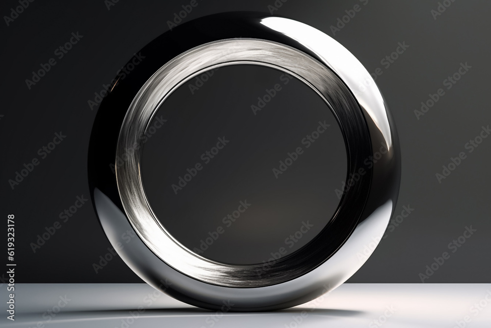 Silver circle with shadow isolated on Dark background. Shiny silver ...