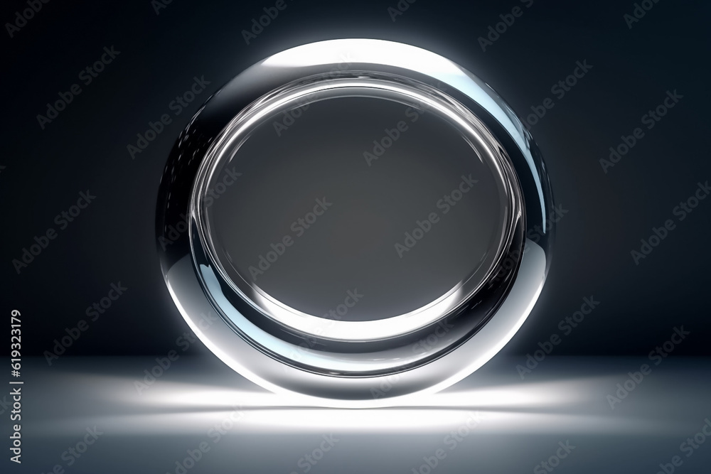 Silver circle with shadow isolated on Dark background. Shiny silver ...