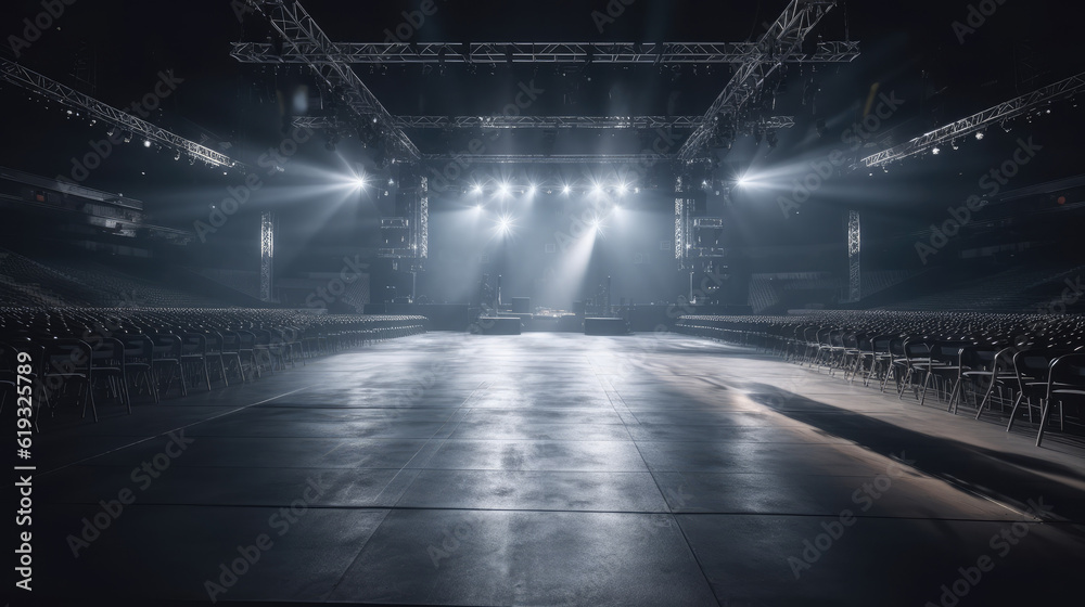 Empty stage with spotlights and seats in a sports hall or arena Stock ...