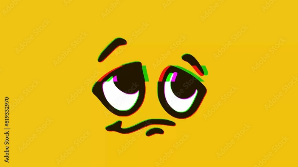 Saddened face emoticon with glitch effect on yellow background, Cartoon ...