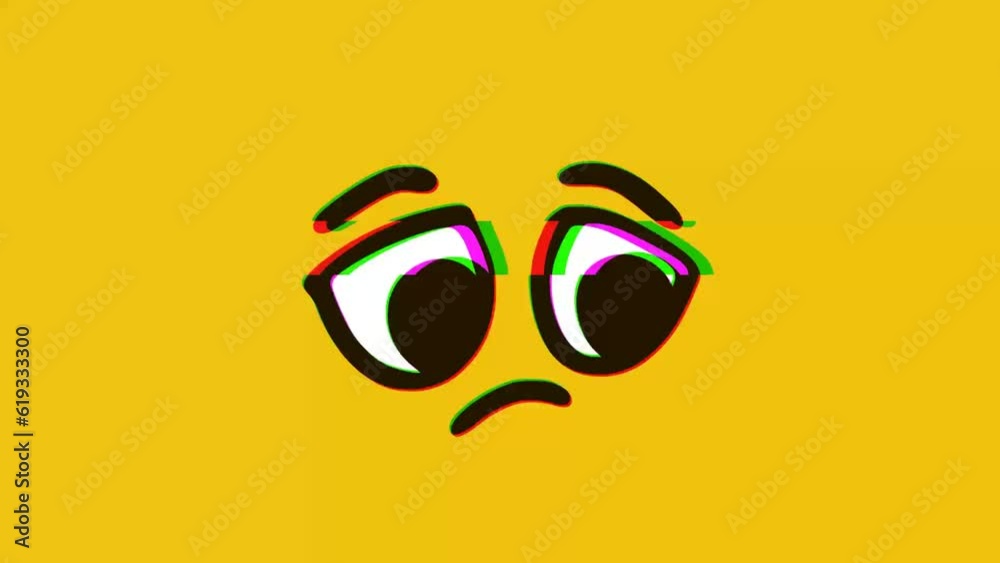 Sad Face emoticon with glitch effect on yellow background, Cartoon face ...