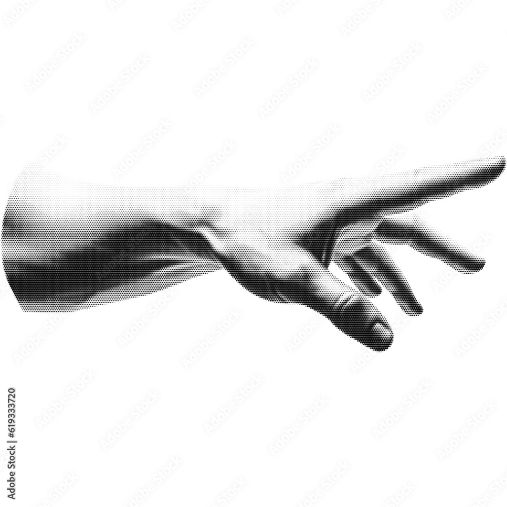 Halftone hand gesture as collage graphic element. Vintage punk grunge ...