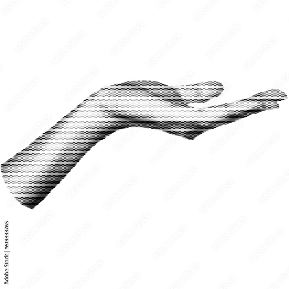 Halftone hand gesture as collage graphic element. Vintage punk grunge ...