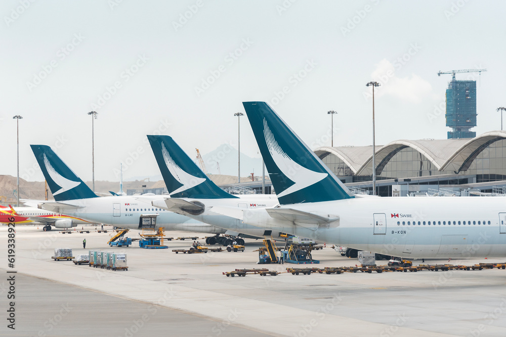 Hong Kong, May 27, 2023 : Cathay Pacific airline airplane grounded at ...