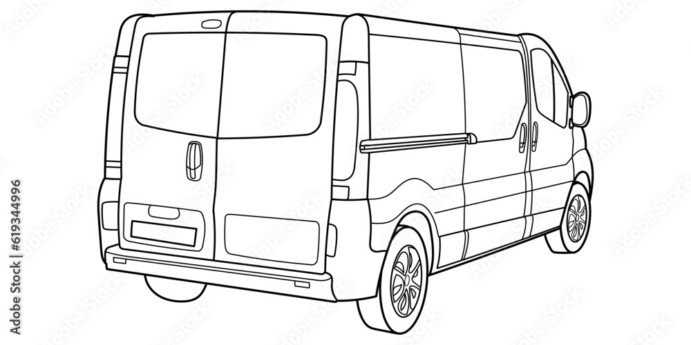 Classic van bus car. Side and rear view shot. Outline doodle vector ...