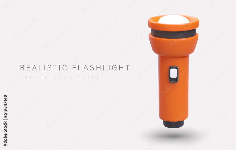 Vetor de Realistic orange flashlight with button. Portable lighting ...
