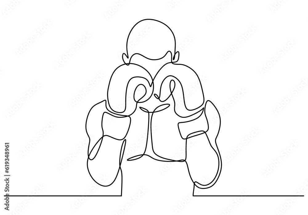 Portrait of boxer. One line art drawing of a man with boxing sportswear ...