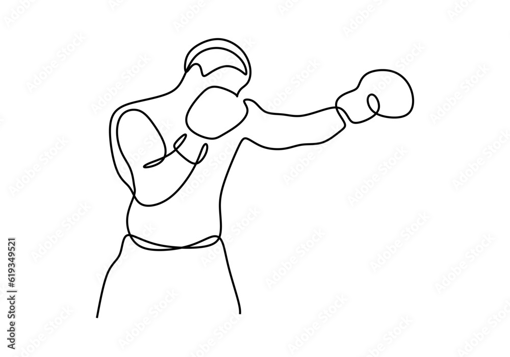 Boxer one line drawing, punch pose continuous hand drawn sketch art ...