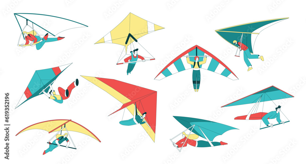 Air Sport with People Character Hang Gliding Flying with Hang Glider ...