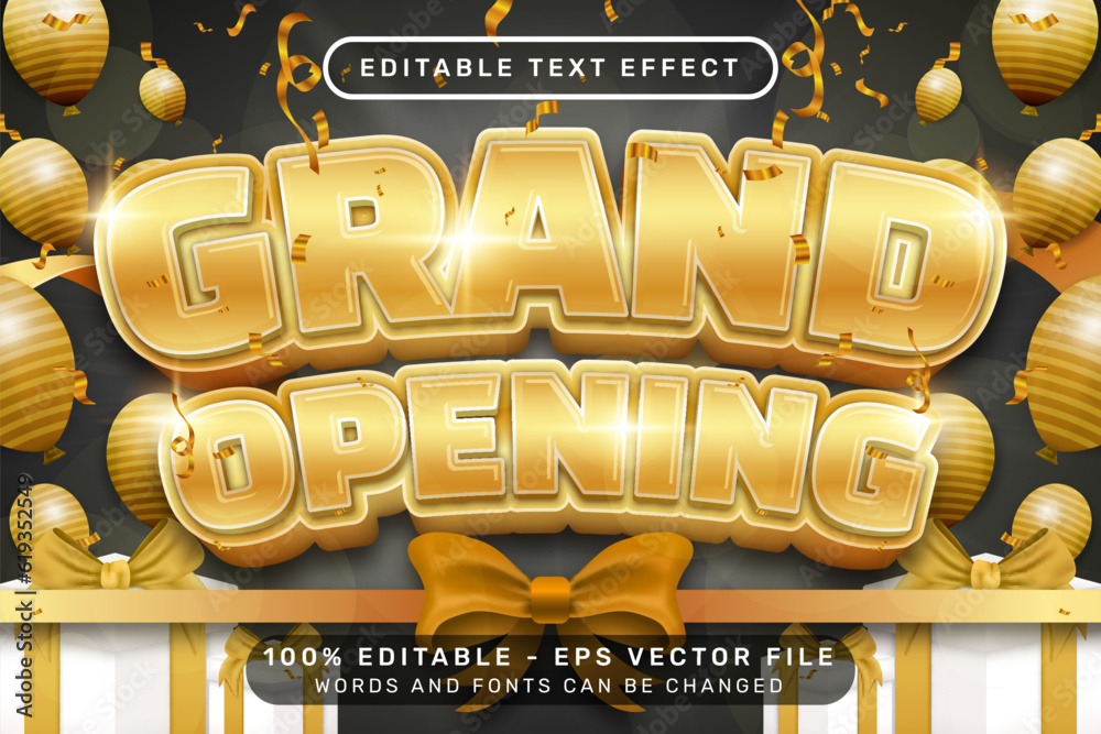 grand opening 3d text effect and editable text effect with ribbon and ...