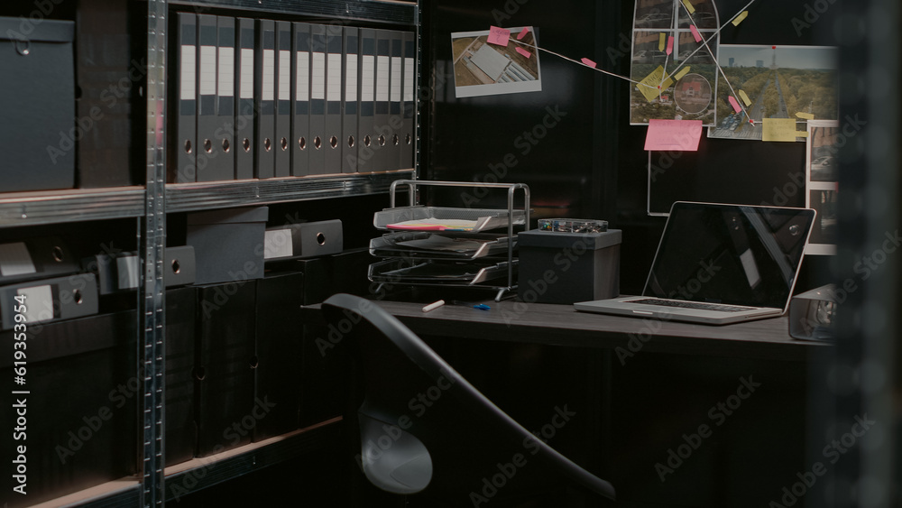 Police agency office equipped with physical evidence to solve crimes ...