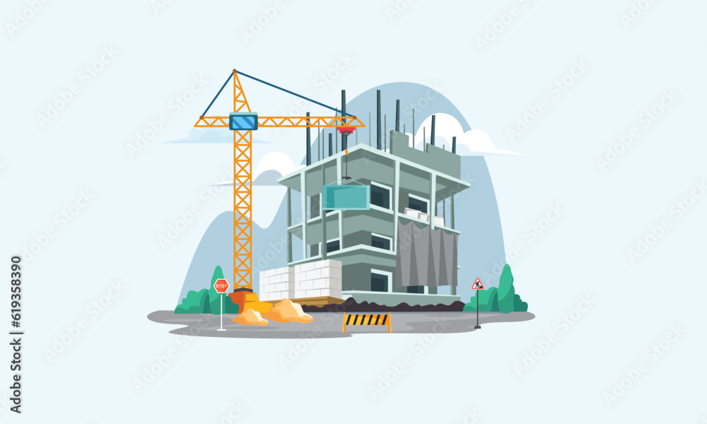 building under construction concept building house cartoon vector ...