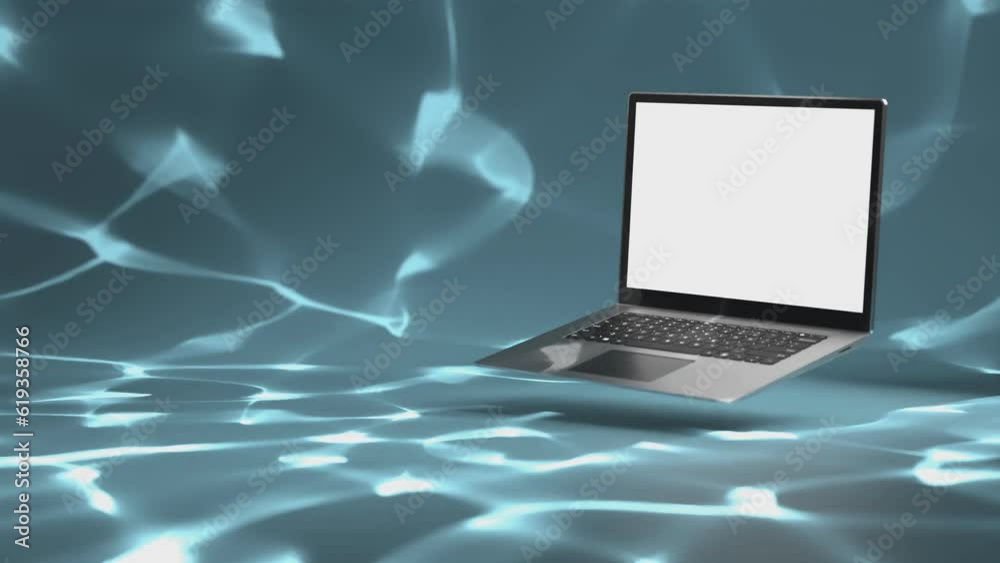 Notebook floating in swimming pool, beautiful animation with blue ...