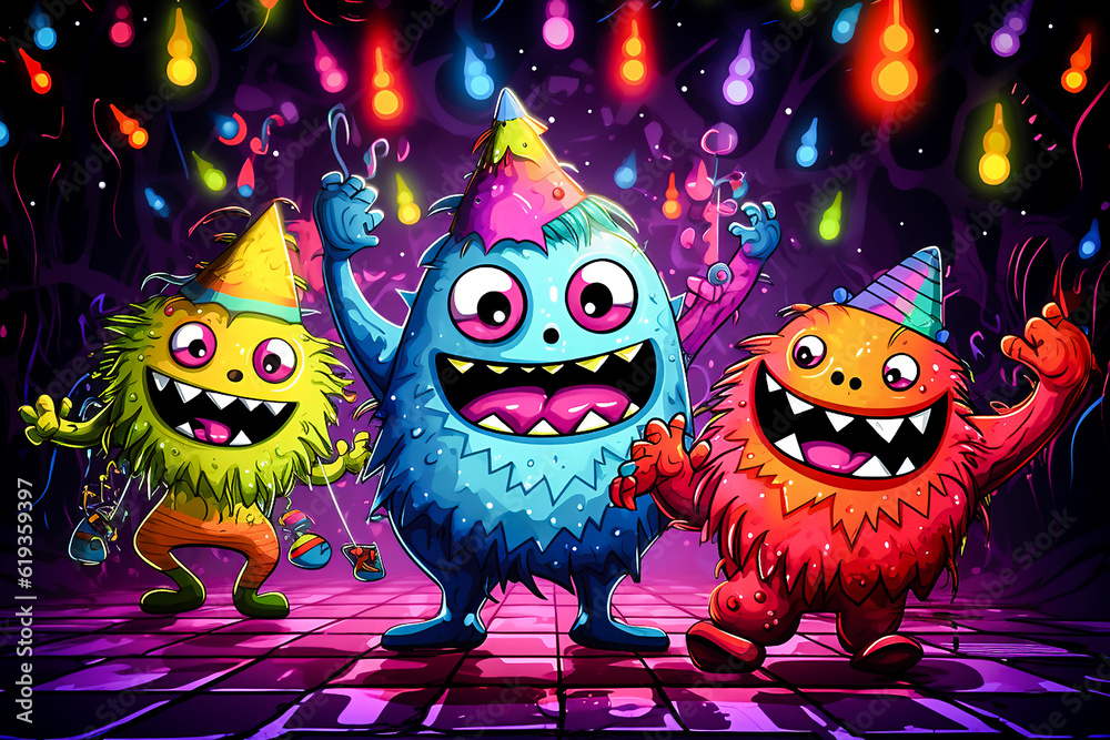 Cartoon Monster Disco. Generative AI. A digital illustration of a group ...