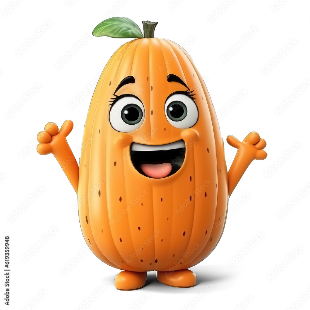 Happy papaya with smile Cute Cartoon on transparent background Stock ...