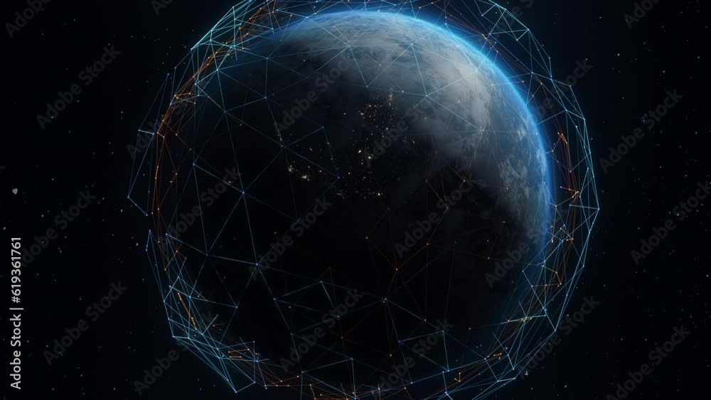 Animated digital grid and lines over Earth globe. 3D computer graphics ...