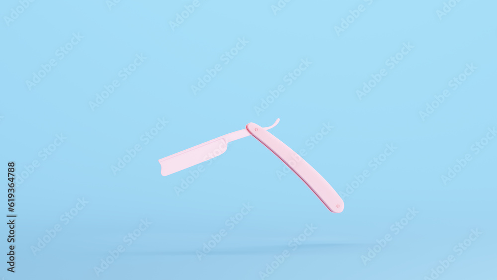 Pink open cut throat razor traditional razor blade gen z kitsch blue ...