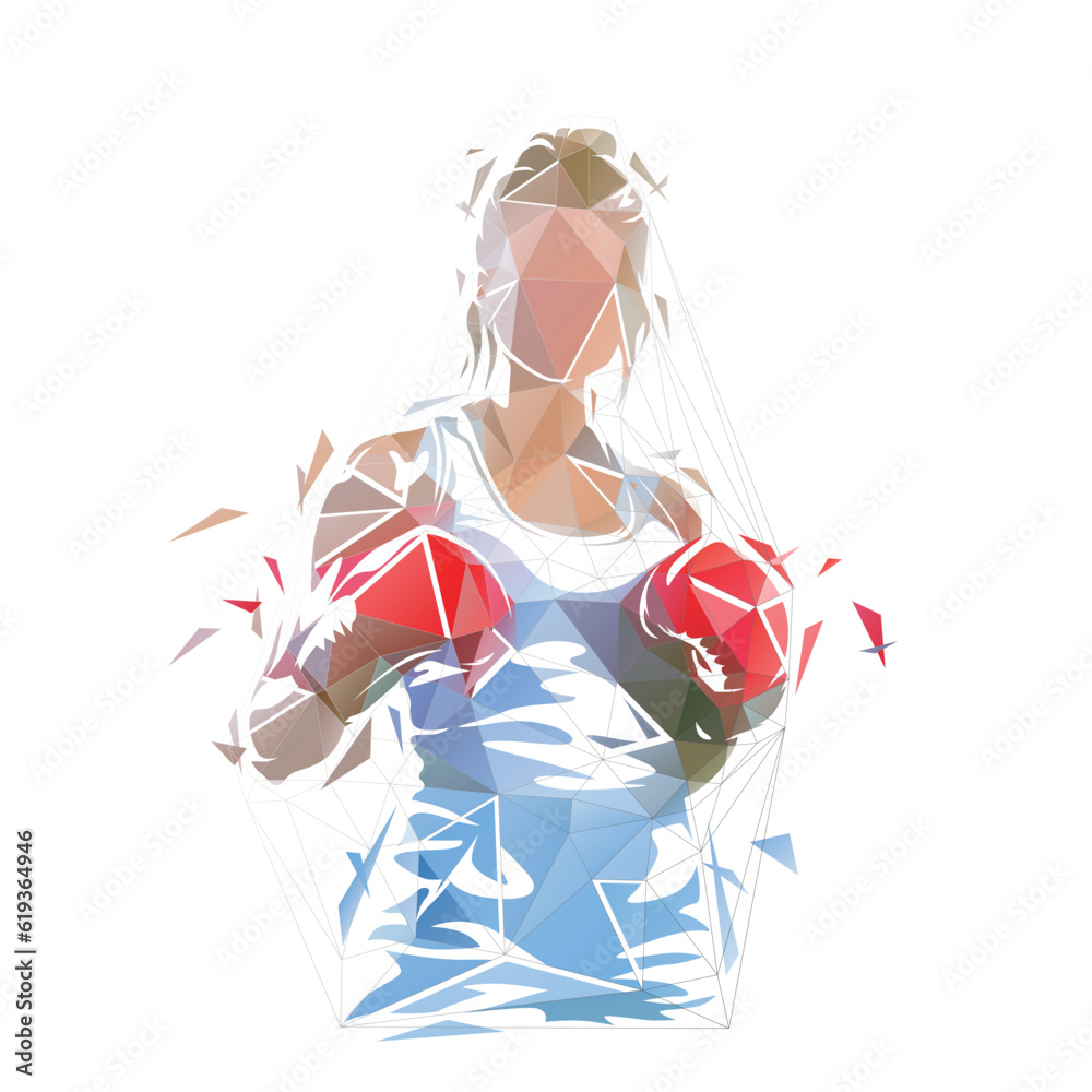 Boxing, female boxer, isolated low polygonal vector illustration ...