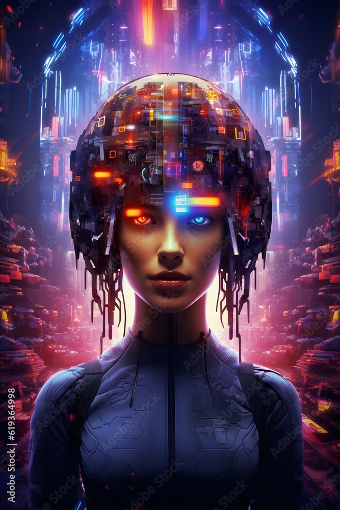 Visually striking interface of AI and the human mind, highlighting ...