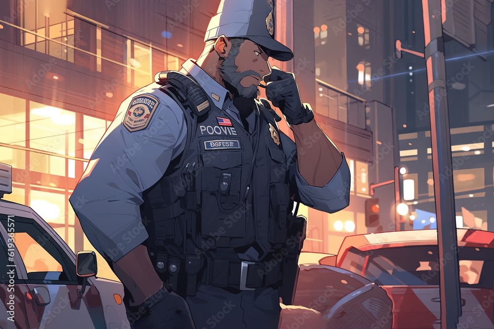 A police officer stands tall, ready to protect and serve, a beacon of ...